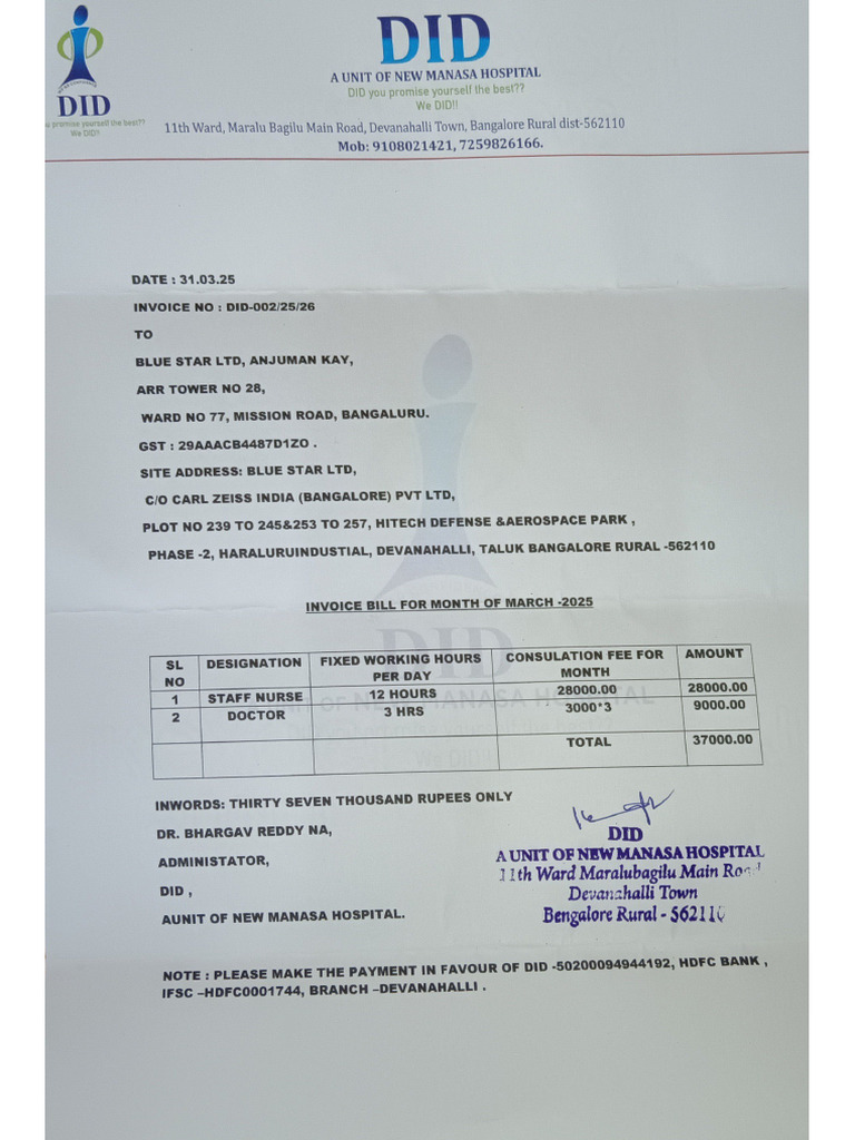 DID Bill Invoice Blue Star | PDF