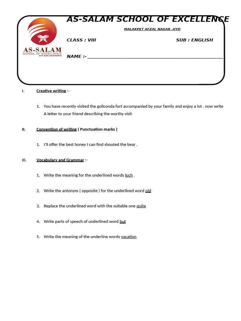 8 Class English | PDF