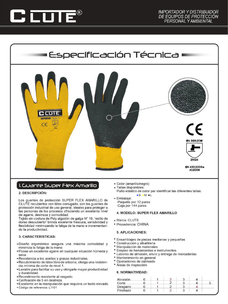 Ficha Técnica - Guante Superflex Amarillo | PDF