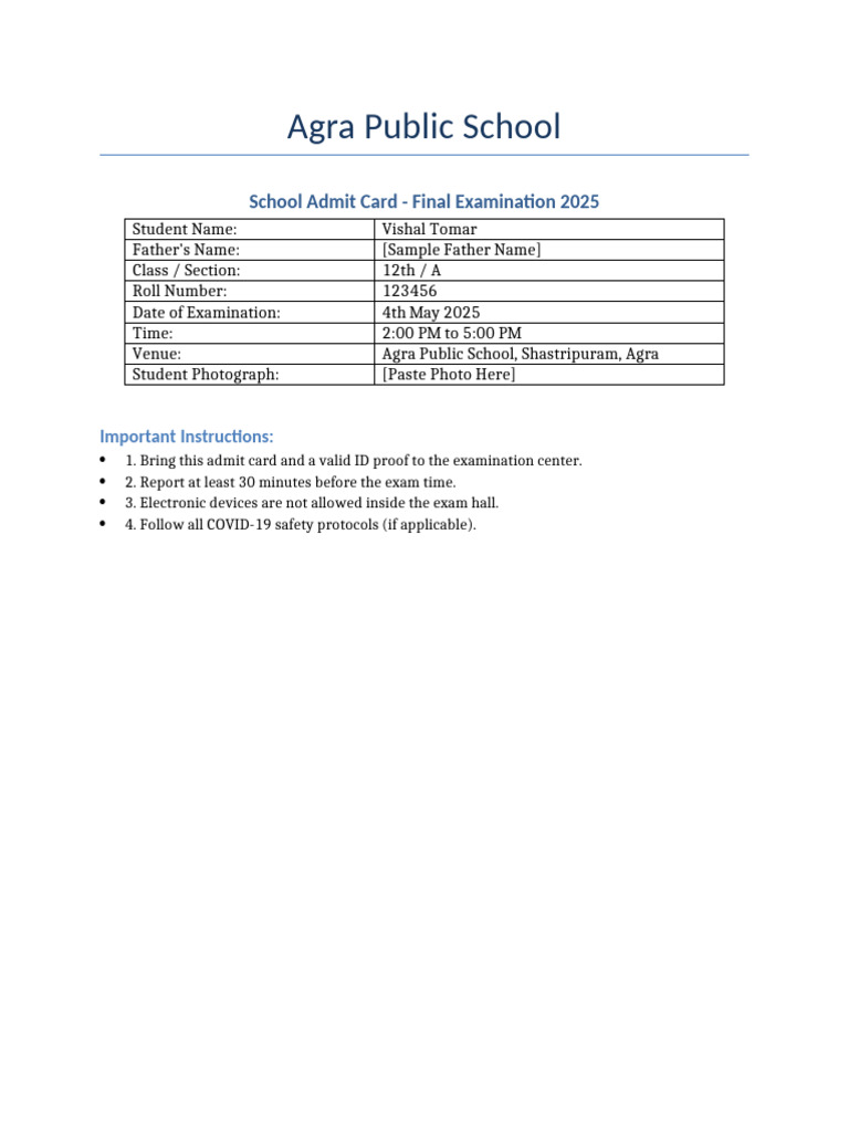 School Admit Card | PDF