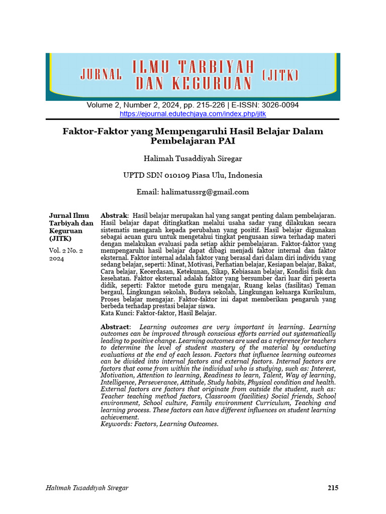 Faktor-Faktor Yang Mempengaruhi Hasil Belajar Dalam Pembelajaran PAI | PDF