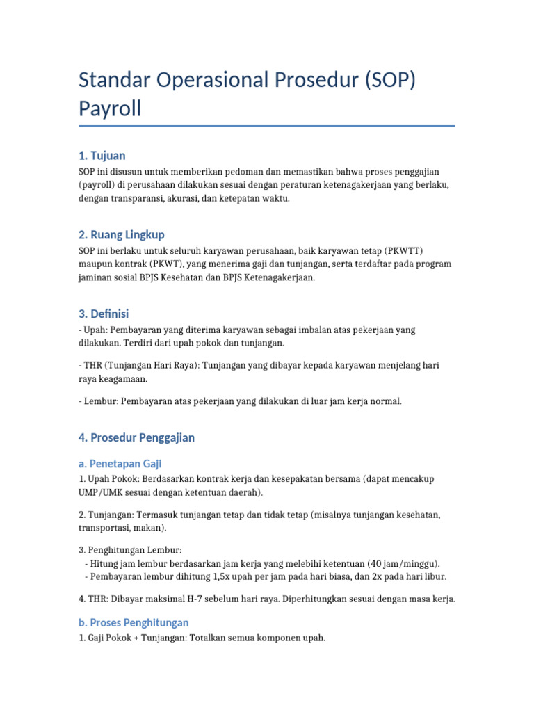 SOP Payroll Staff HRD | PDF
