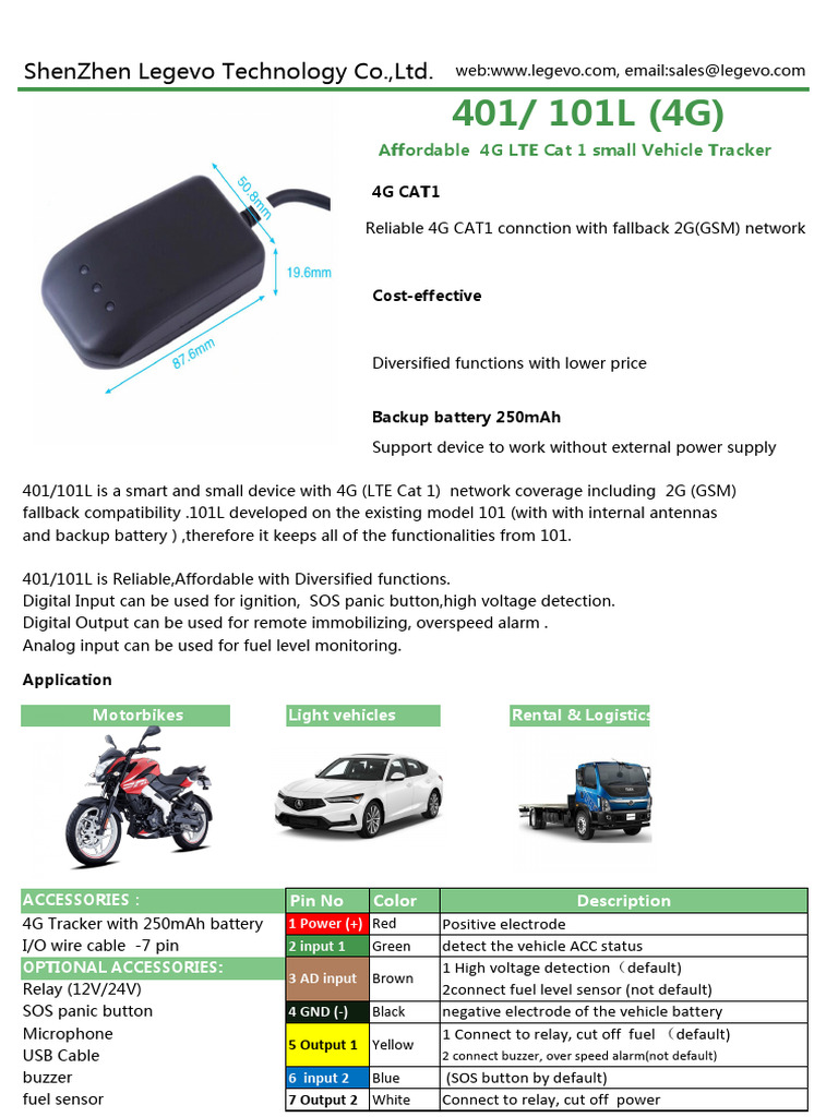 LEGEVO - 4G LTE - 101L - 401 GPS Tracker - Data Sheet - Manual Tecnico | PDF | 4 G | Computer ...