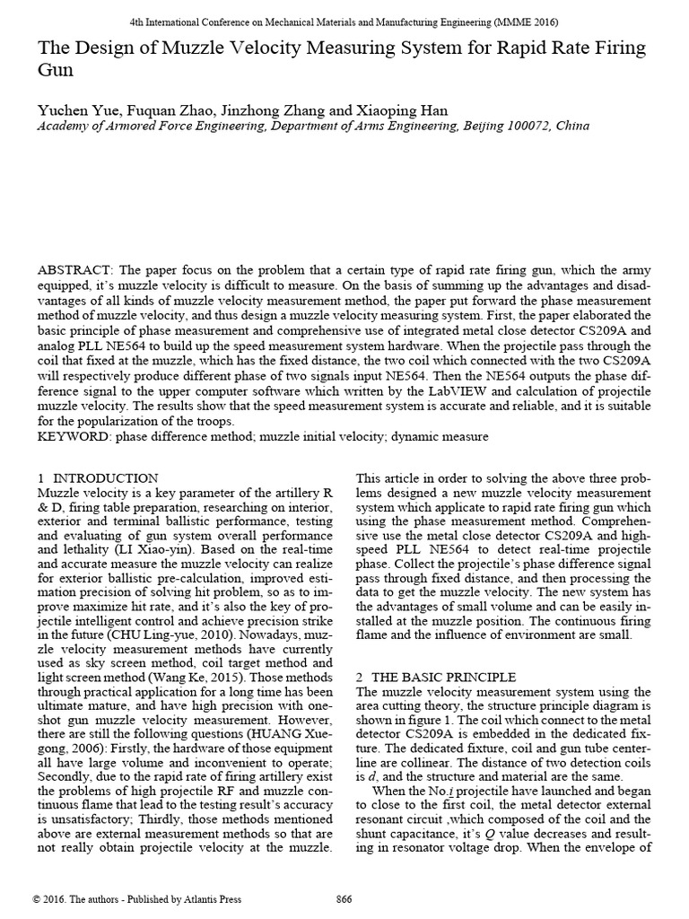 The Design of Muzzle Velocity Measuring System For Rapid Rate Firing ...