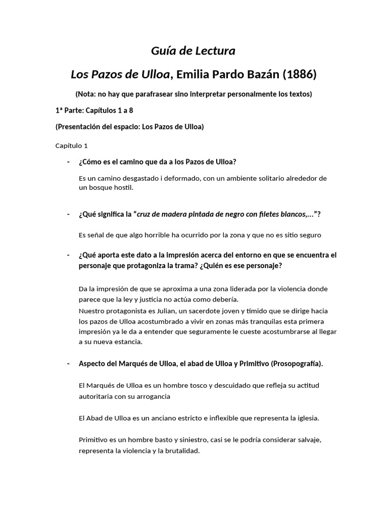 Guía de Lectura Los Pazos de Ulloa. Emilia Pardo Bazán. 3 | PDF