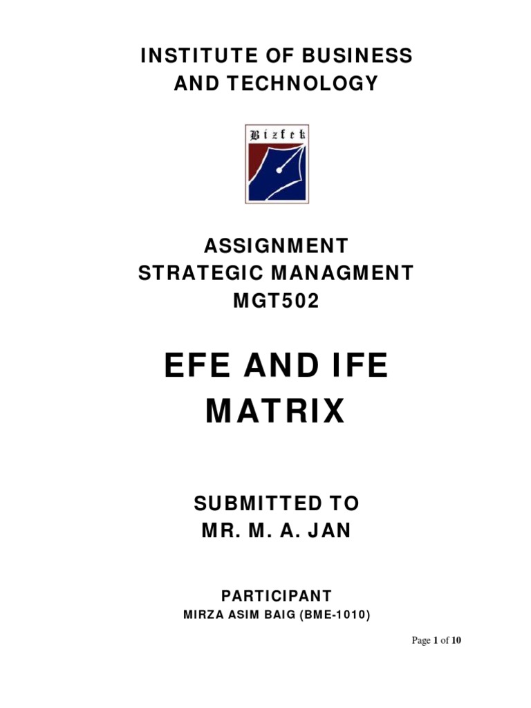 Efe and Ife Matrix: Institute of Business and Technology | PDF ...