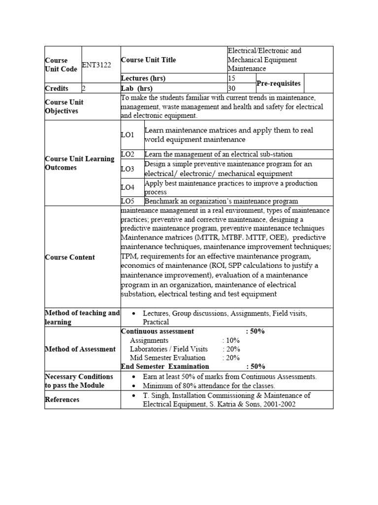 Course Information Sheet | PDF