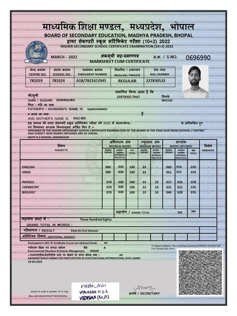 Shahrukh Marksheet-12th | PDF