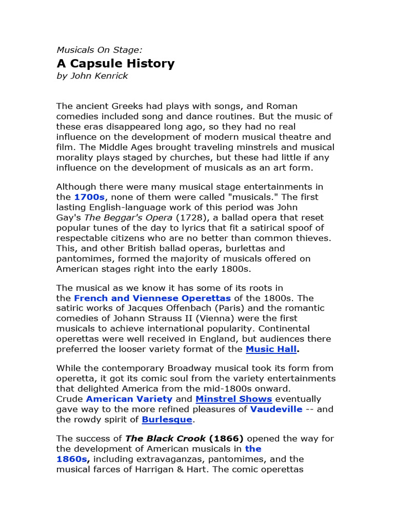 History of Musical Theatre Evolution | PDF | Musical Theatre | Operetta