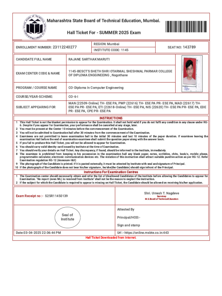 Hall Ticket | PDF