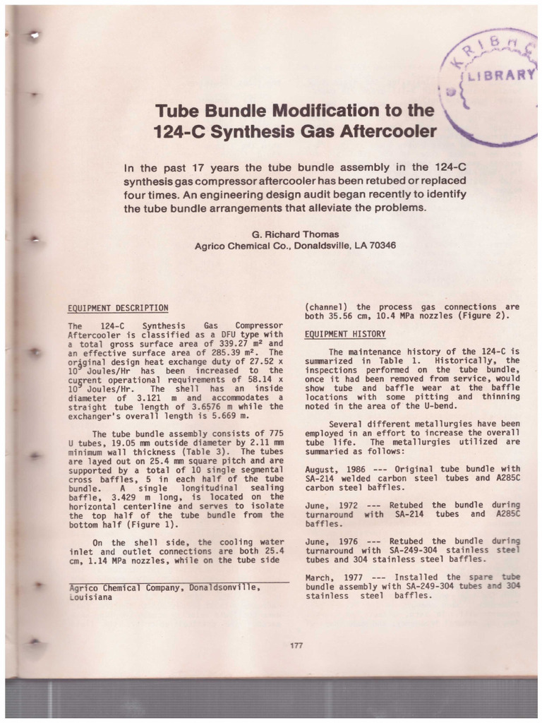Tube Bundle Modification To The 124-C-Syn Gas Aftercooler | PDF