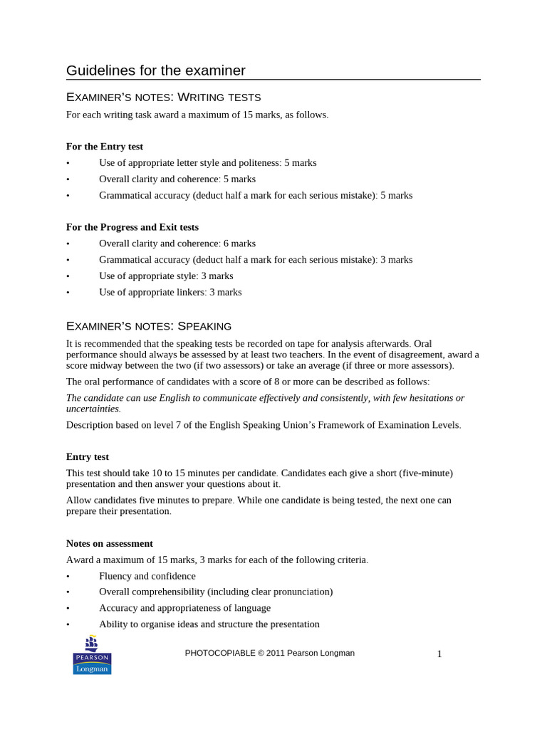 Guidelines For The Examiner | PDF | Fluency | Communication