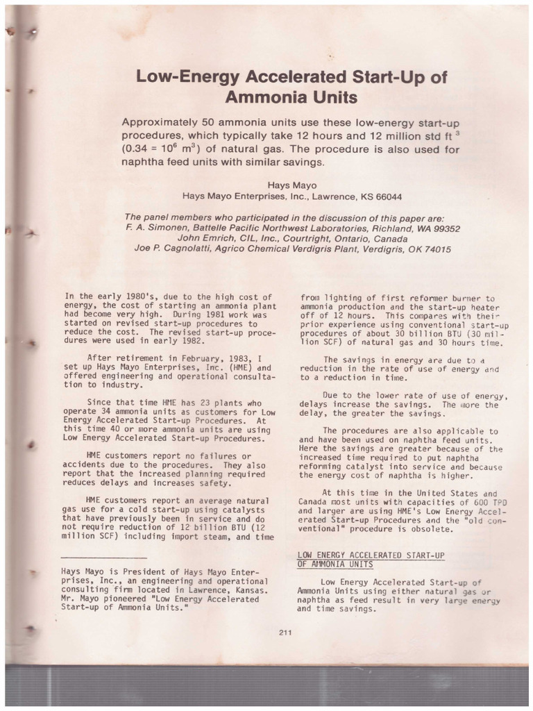 Low Energy Accelerated Start-Up of NH3 Units | PDF
