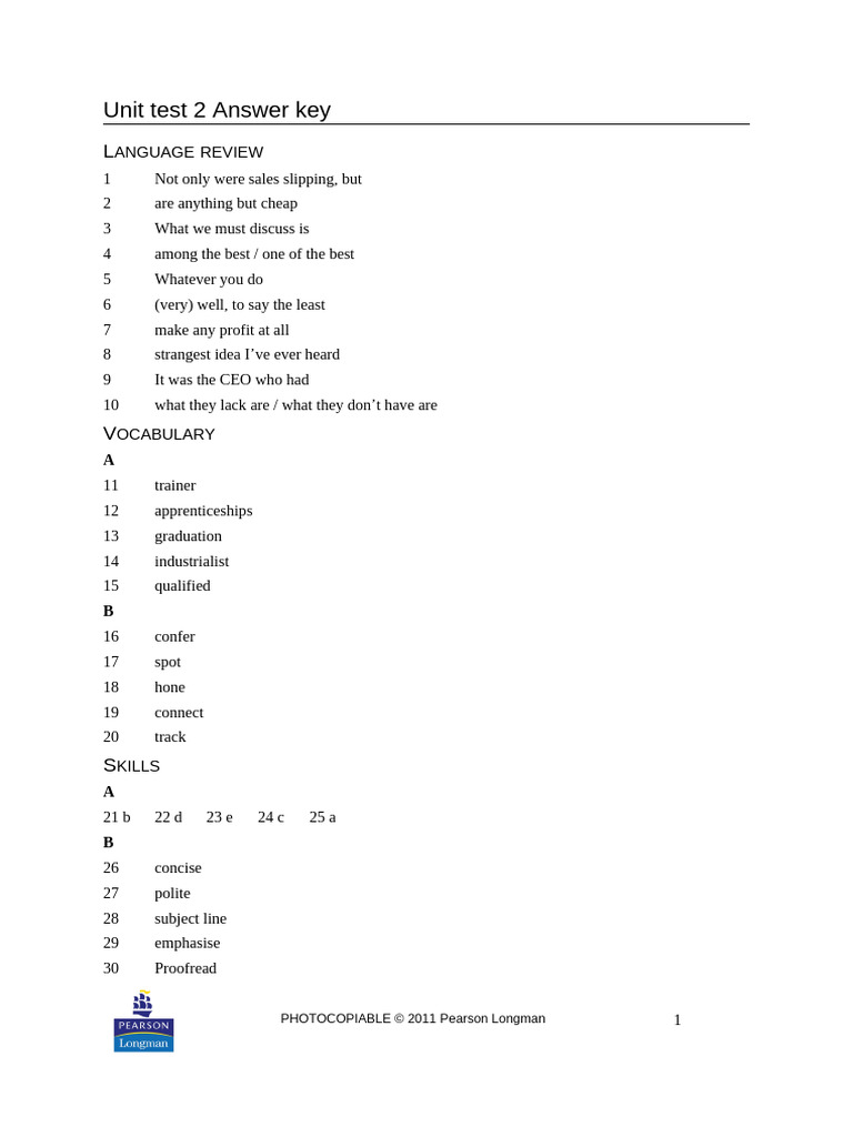 Unit Test 2 Answer Key | PDF