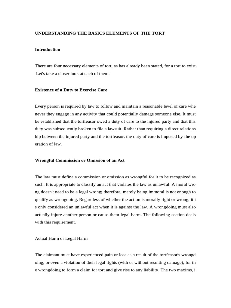 Understanding The Basics Elements of The Tort | PDF | Tort | Legal ...