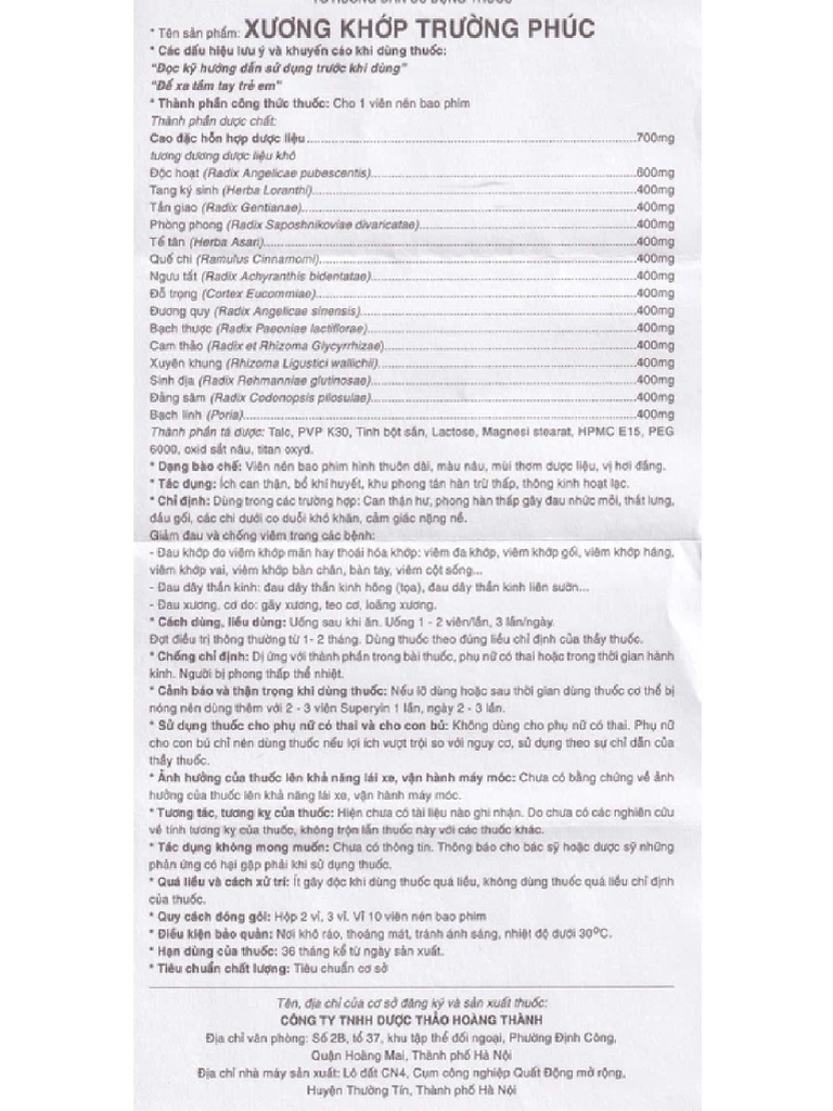 Xuong Khop Truong Phuc Huong Dan Su Dung Trungtamthuoc | PDF
