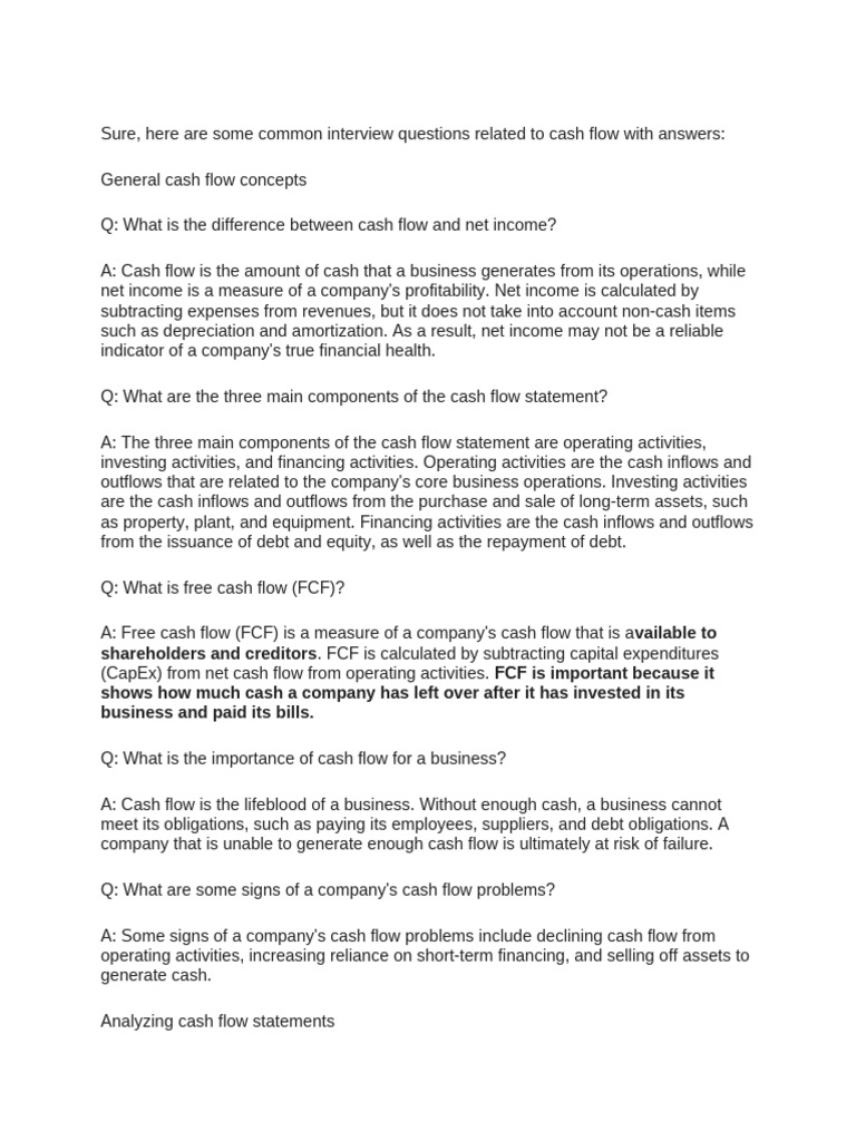 Cash Flow Interview Questions and Answers | PDF | Free Cash Flow ...
