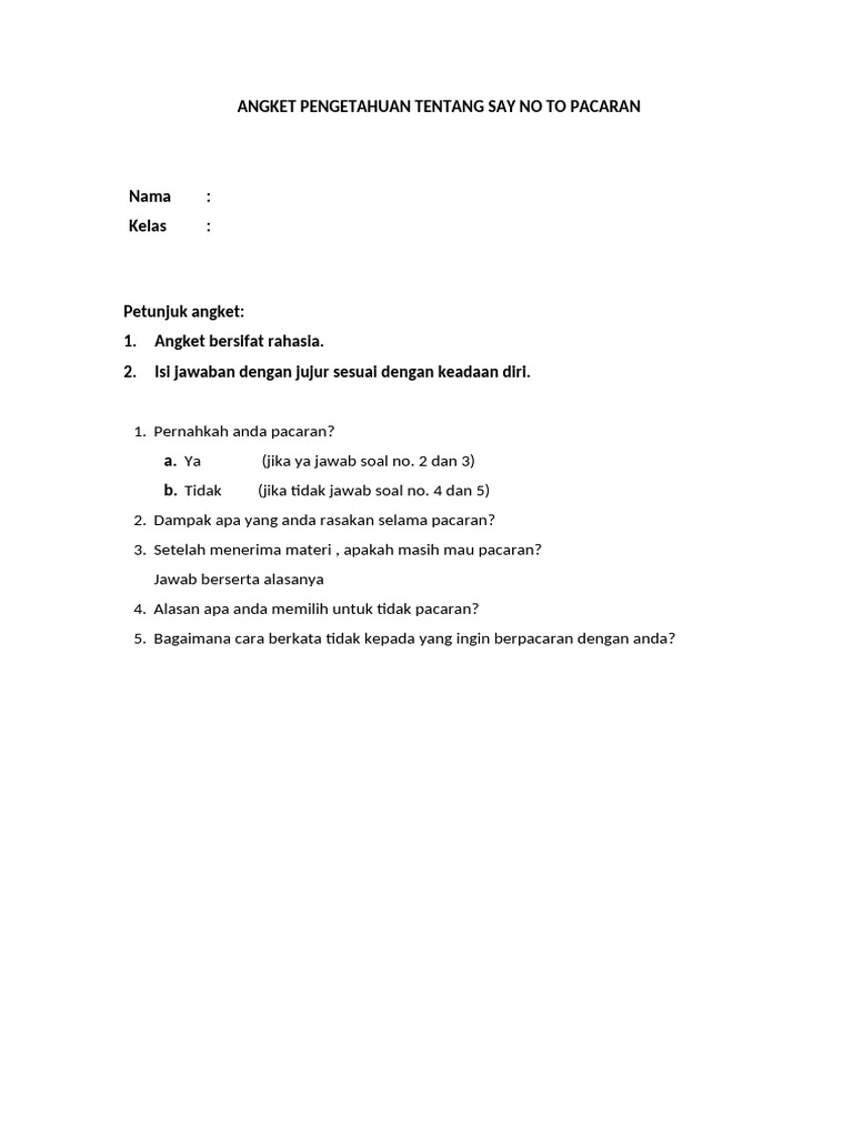 Angket Pengetahuan Say No to Pacaran | PDF