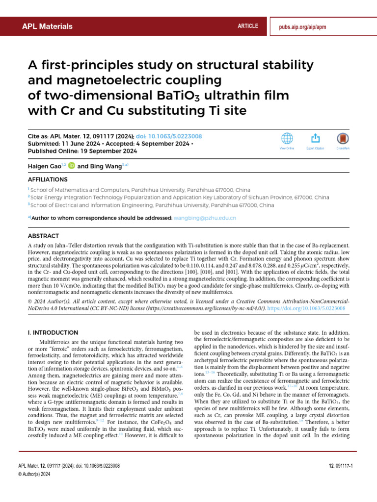A First-Principles Study On Structural Stability A | PDF | Ferromagnetism | Ferroelectricity