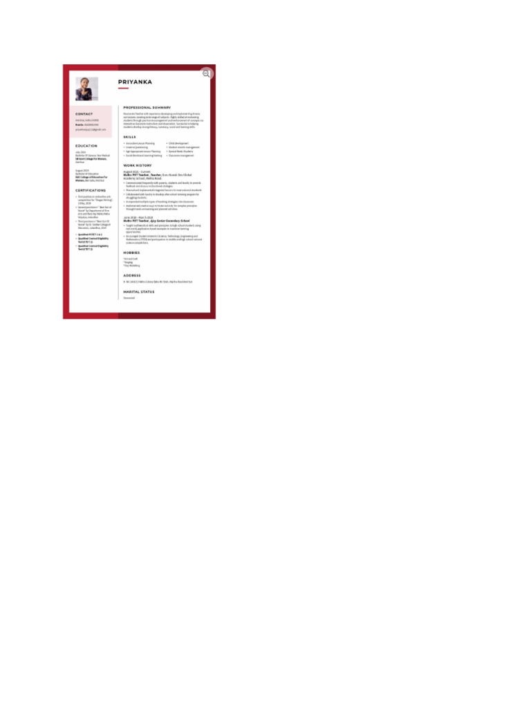 CV For Maths Science Teacher | PDF