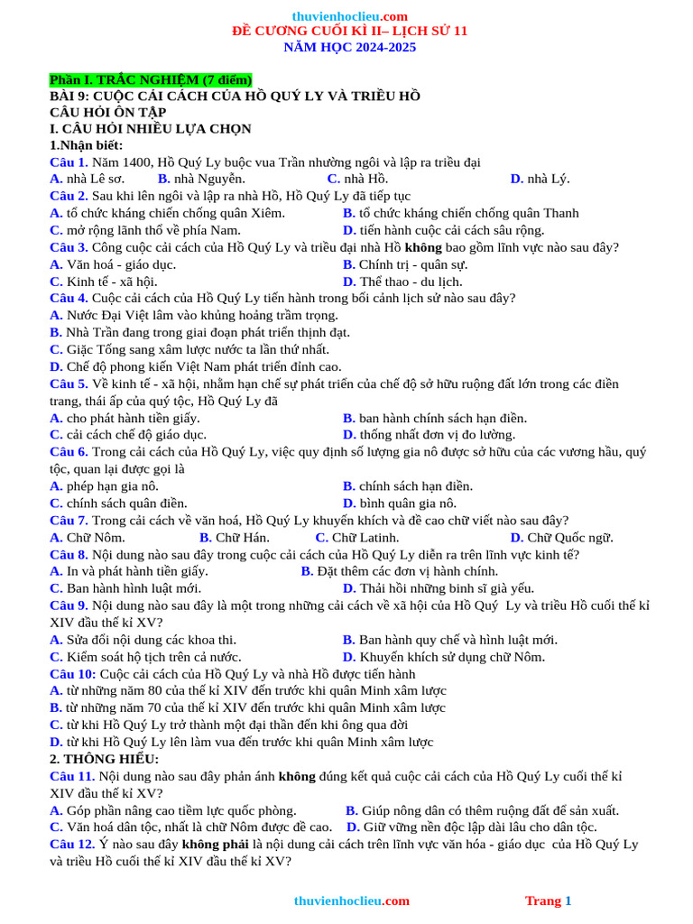 De Cuong On Tap hk2 Lich Su 11 KNTT 24 25 | PDF