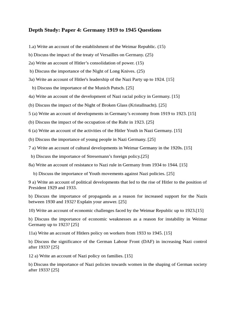 Depth Study Questions Paper 4 | PDF