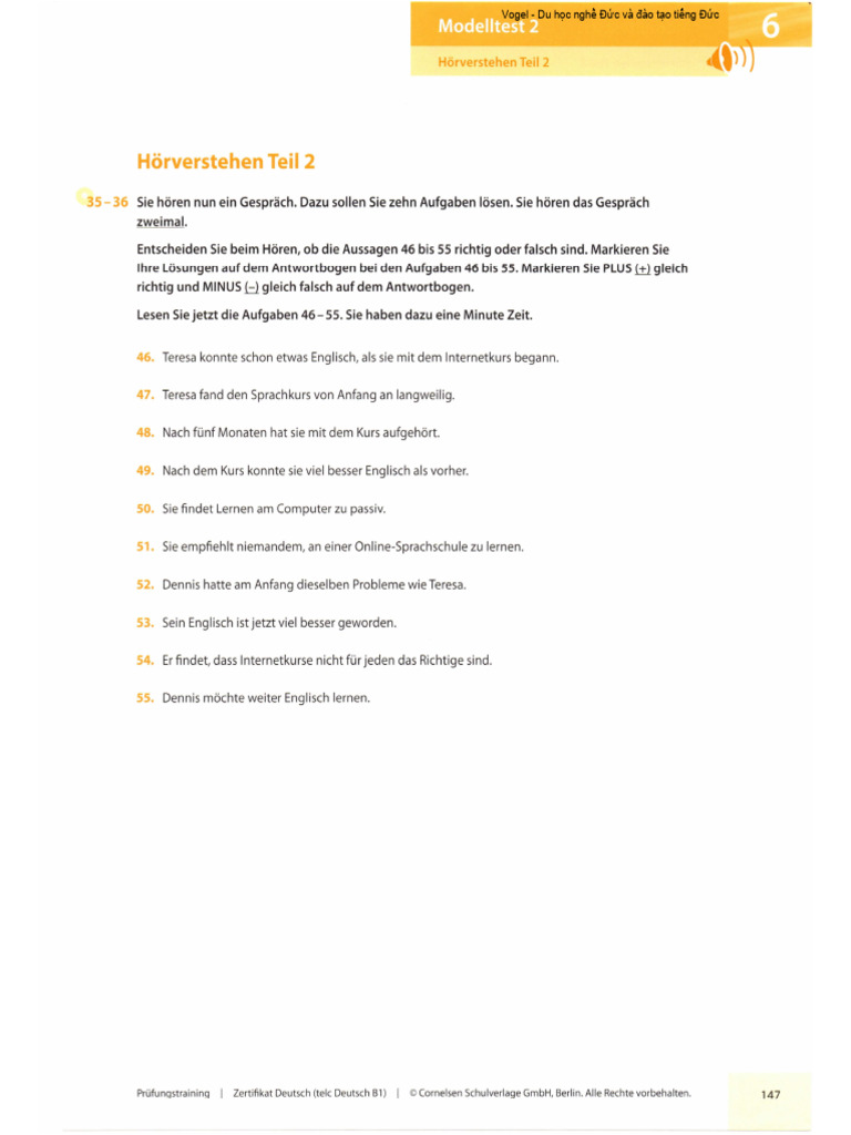 Pruefungstraining Telc Zertifikat B1 - Modelltest 2 - Hoeren Teil 2,3 | PDF