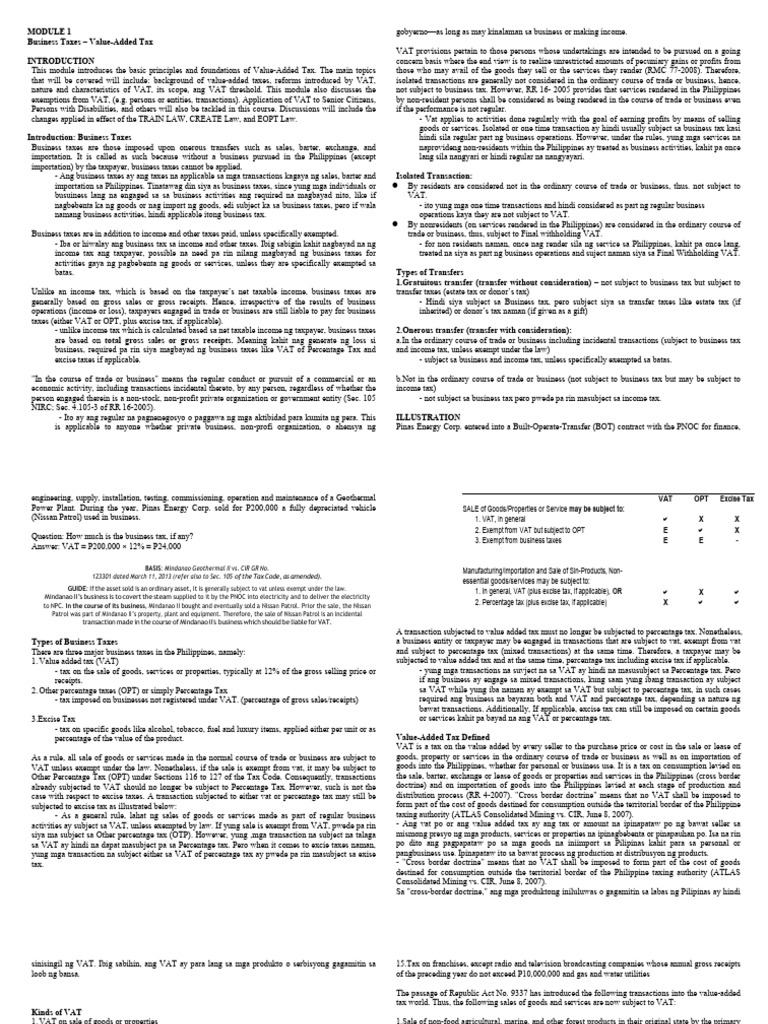 BUS TAX MOD 1 | PDF | Value Added Tax | Taxes