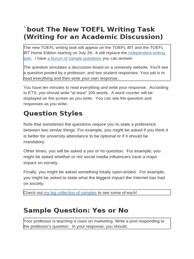 Bout The New TOEFL Writing Task | PDF | Idiom | Economic Growth