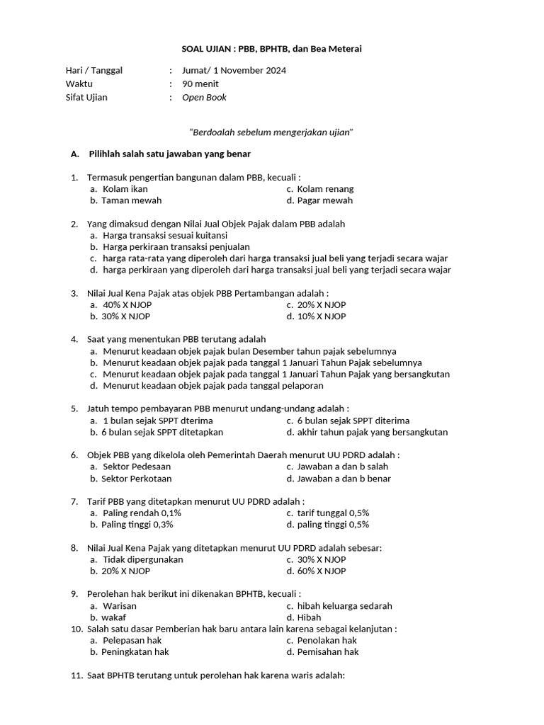 SOAL UJIAN PBB BM BPHTB Offline 191 | PDF