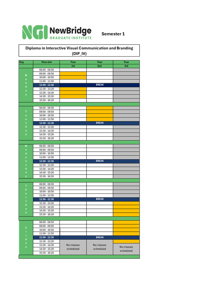HVD DIP IV Timetable Sem 1 2025 | PDF