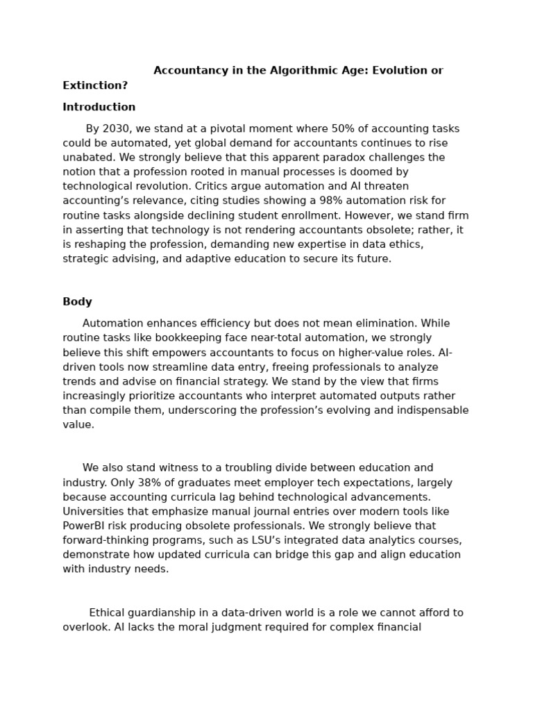 Argumentative Essay Accounting Profession Vs Technology Ai | PDF ...