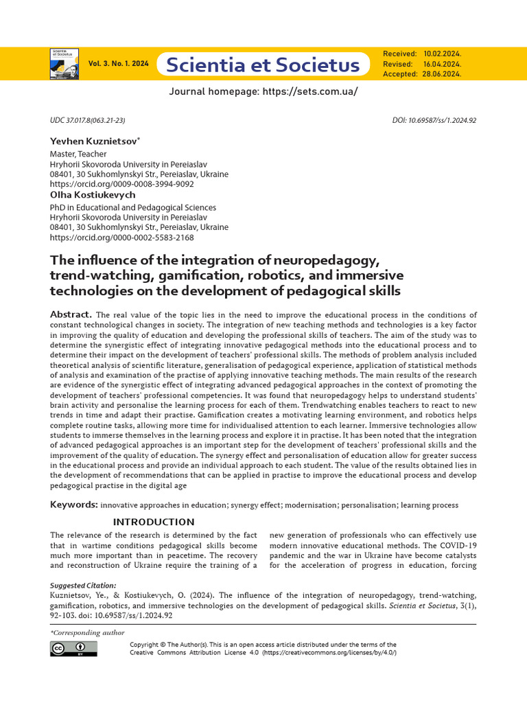 Scientia Et Societus - 2024 - Vol. 3, No. 1.-92-103 | PDF | Survey Methodology | Pedagogy