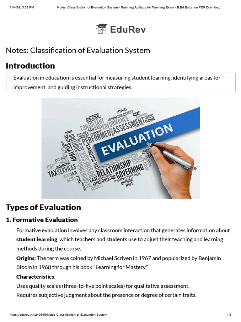 Classification of Evaluation Systems in Teaching | PDF | Educational ...
