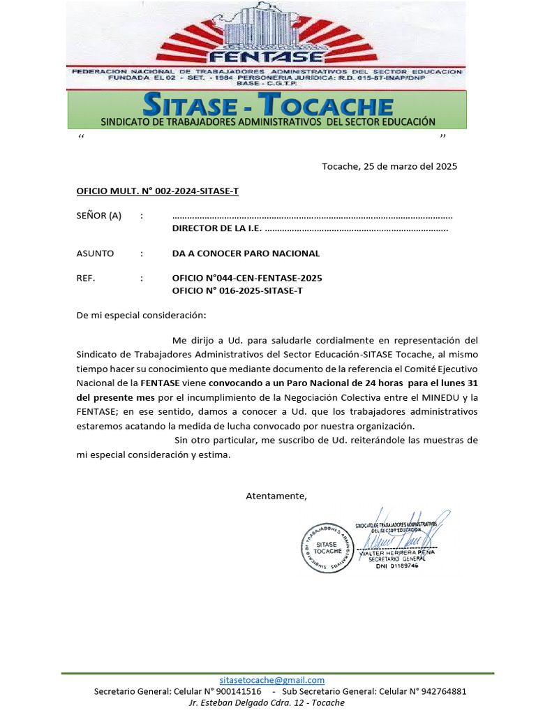 Oficio Mult. #002-Sitase-T | PDF