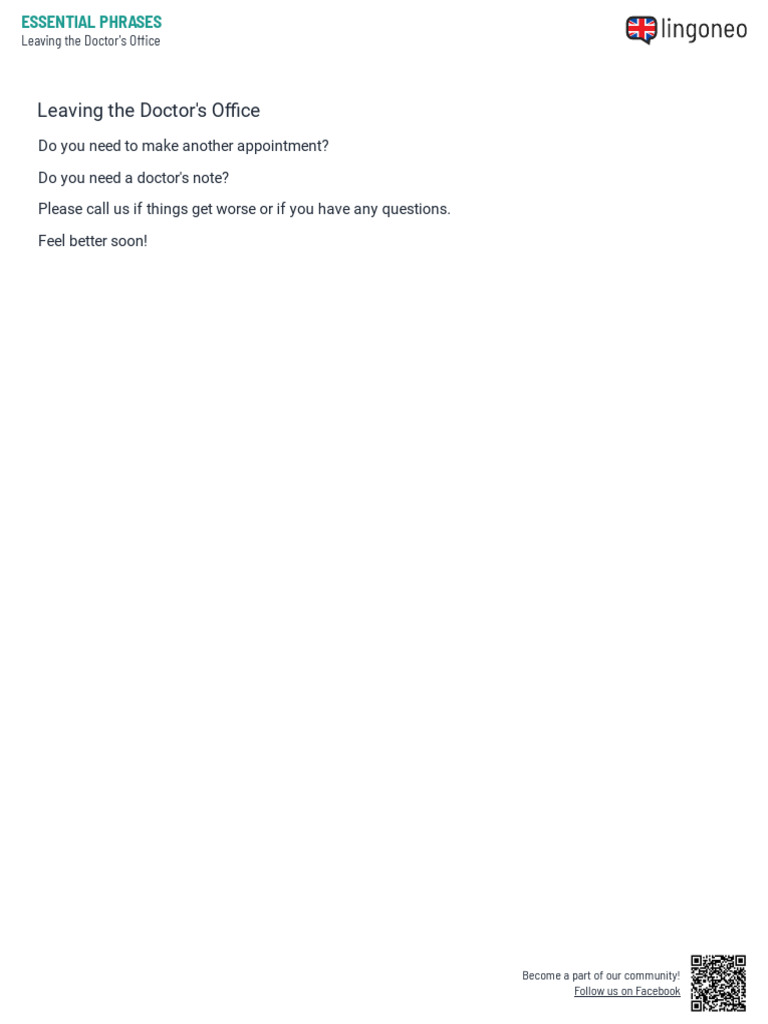 A Doctors Appointment - Leaving the Doctors Office - Phrases List ...