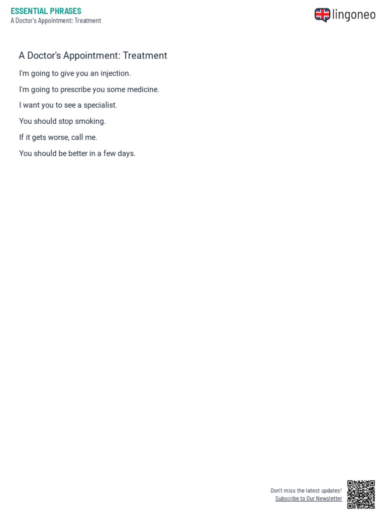 A Doctors Appointment - Treatment - Phrases List | PDF