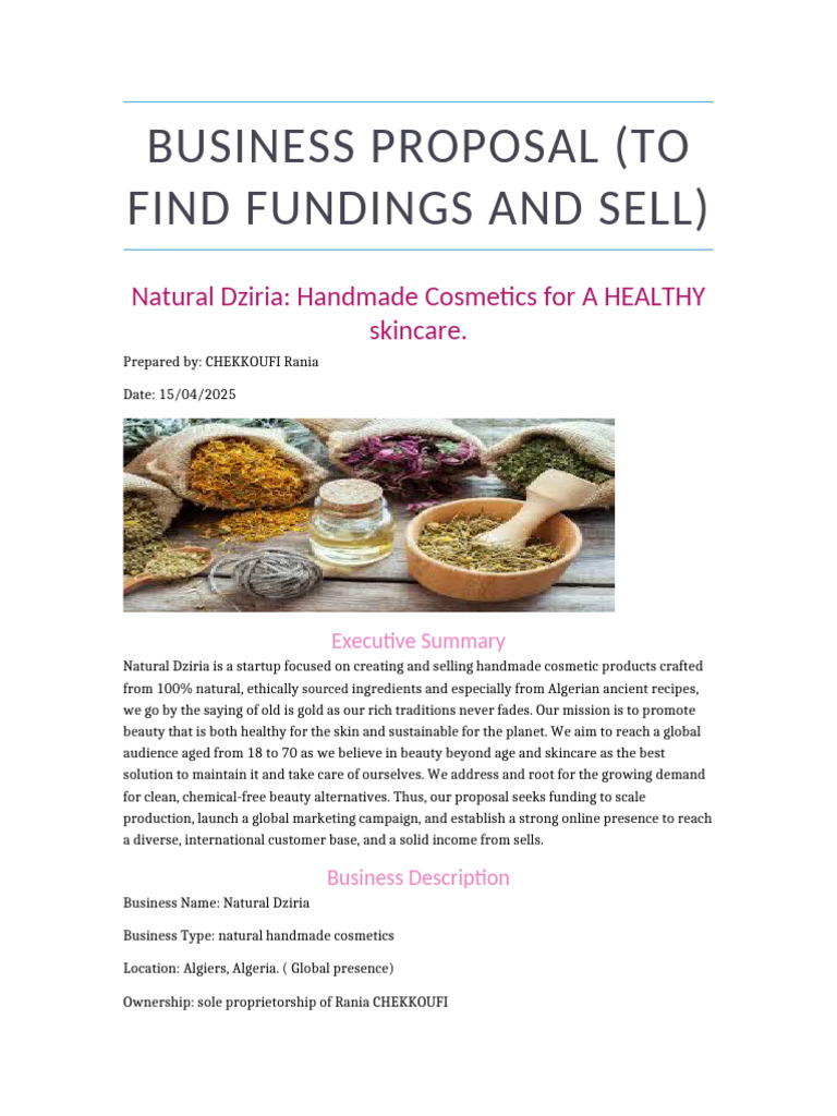 Funding Proposal for Natural Dziria | PDF | Cosmetics | Brand