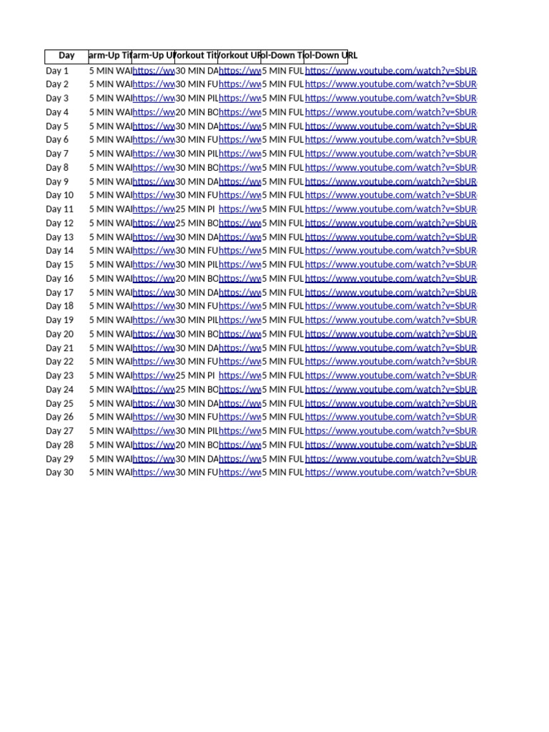 MadFit 30-Day Workout Schedule | PDF