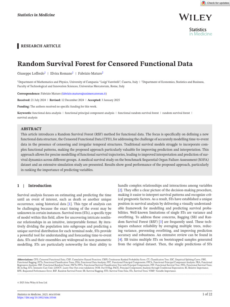 Statistics in Medicine - 2025 - Loffredo - Random Survival Forest For Censored Functional Data ...