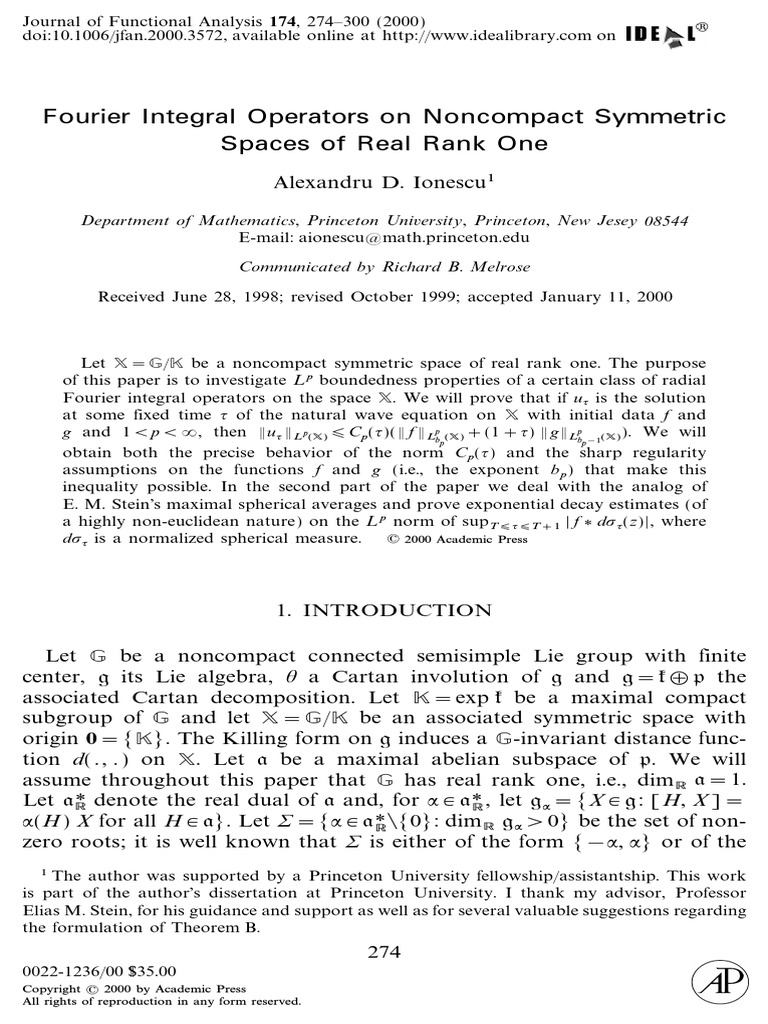 [Alexandru D. Ionescu] Fourier Integral Operators on Noncompact symmetric space of real rank one ...