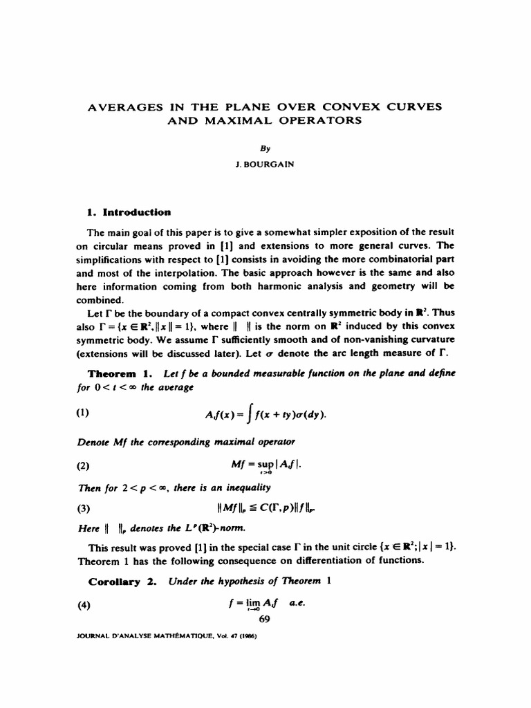 Averages on Convex Curves by J. Bourgain | PDF | Manifold | Geometry