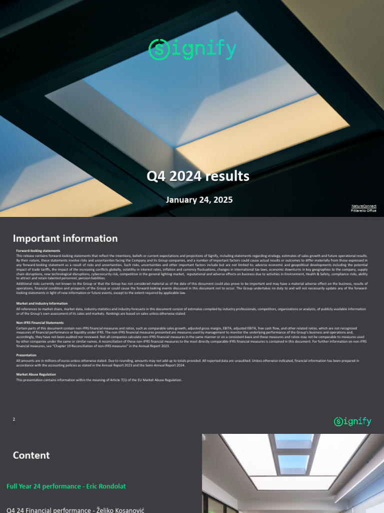 Signify Fourth Quarter and Full Year Results 2024 Presentation | PDF | Free Cash Flow | Risk