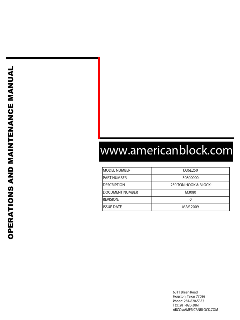 250 Ton Hook & Block Manual | PDF | Bearing (Mechanical) | Wear