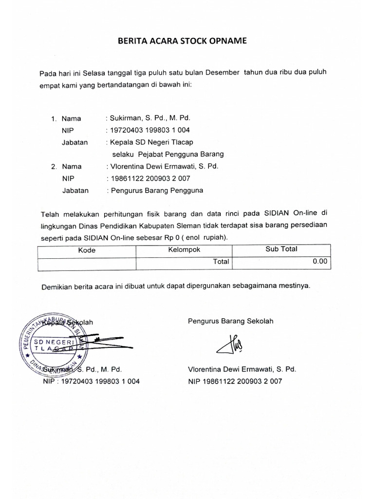 Berita Acara Stock Opname | PDF