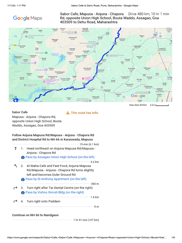 Sabor Cafe To Dehu Road, Pune, Maharashtra - Google Maps | PDF