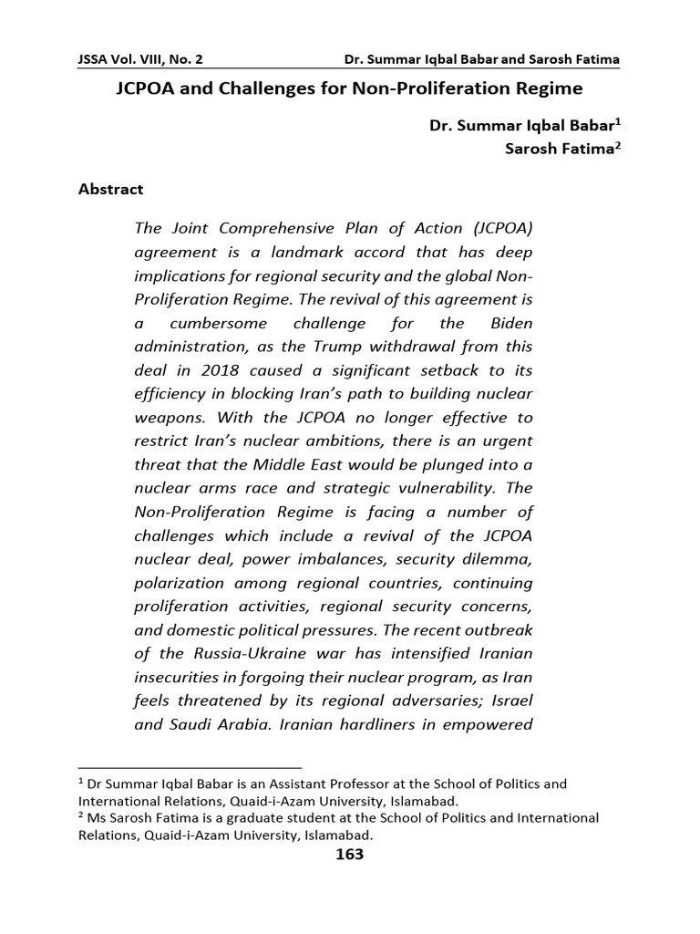 JCPOA and Challenges For Non Proliferati | PDF | Joint Comprehensive ...