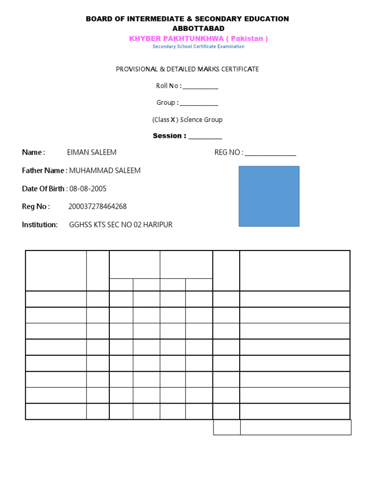 Provisional Marks Certificate Class X | PDF