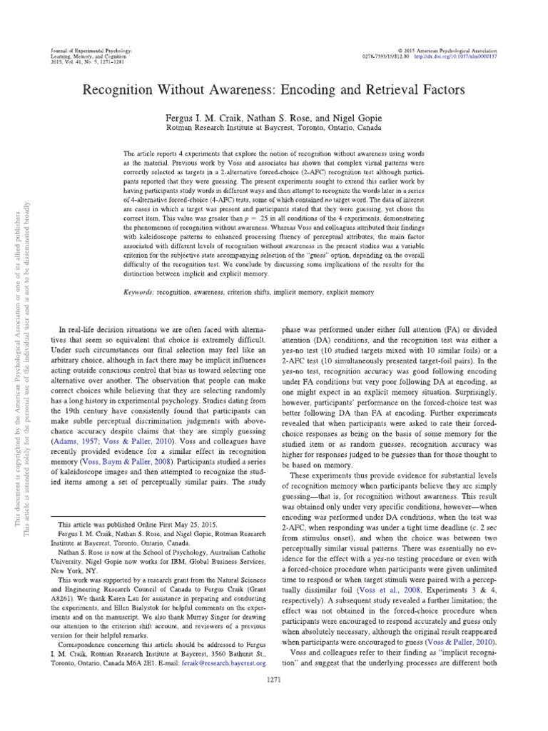 Recognition Without Awareness | PDF
