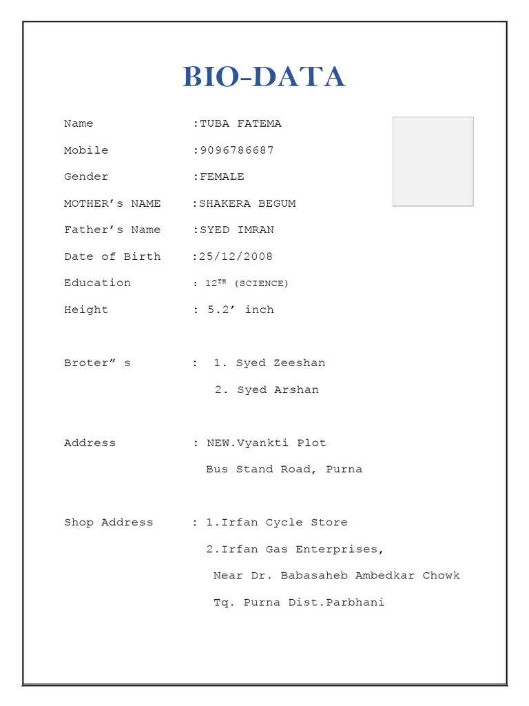 Bio Data For Job 34 | PDF
